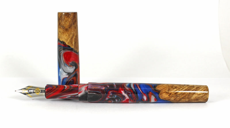 Red,White & Blue swirl Big Leaf Maple Burl Hybrid Fountain Pen ...