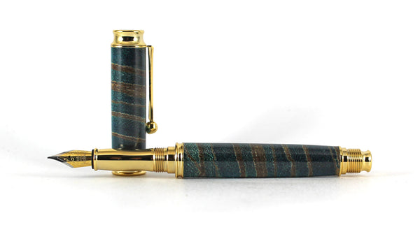 Trinity in Blue dyed X cut Zebrano in Gold – Gilbert House Pens